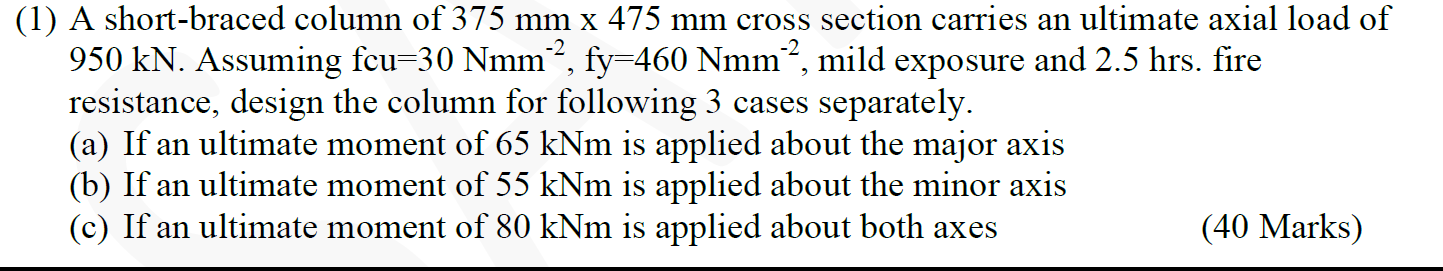 Solved (1) ﻿A short-braced column of 375mm×475mm ﻿cross | Chegg.com