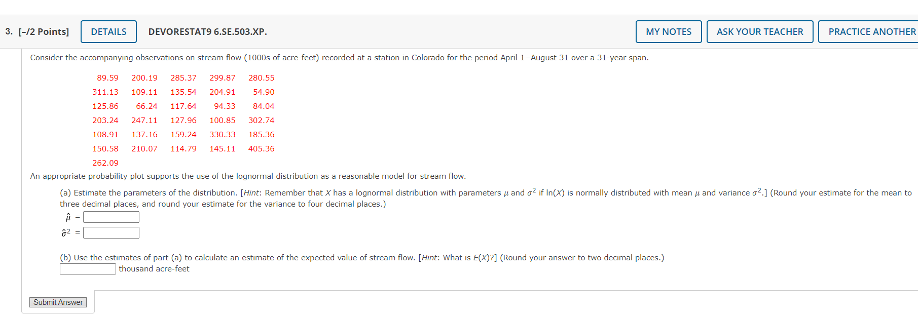 Solved 3. [-12 Points] DETAILS DEVORESTAT9 6.SE.503.XP. MY | Chegg.com