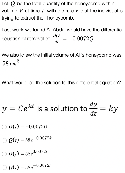 Solved Let Q be the total quantity of the honeycomb with a | Chegg.com