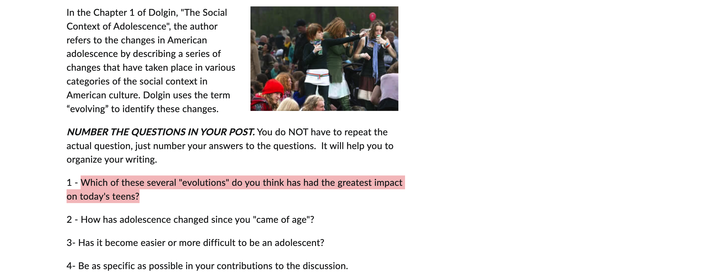 Solved In the Chapter 1 of Dolgin, "The Social Context of | Chegg.com