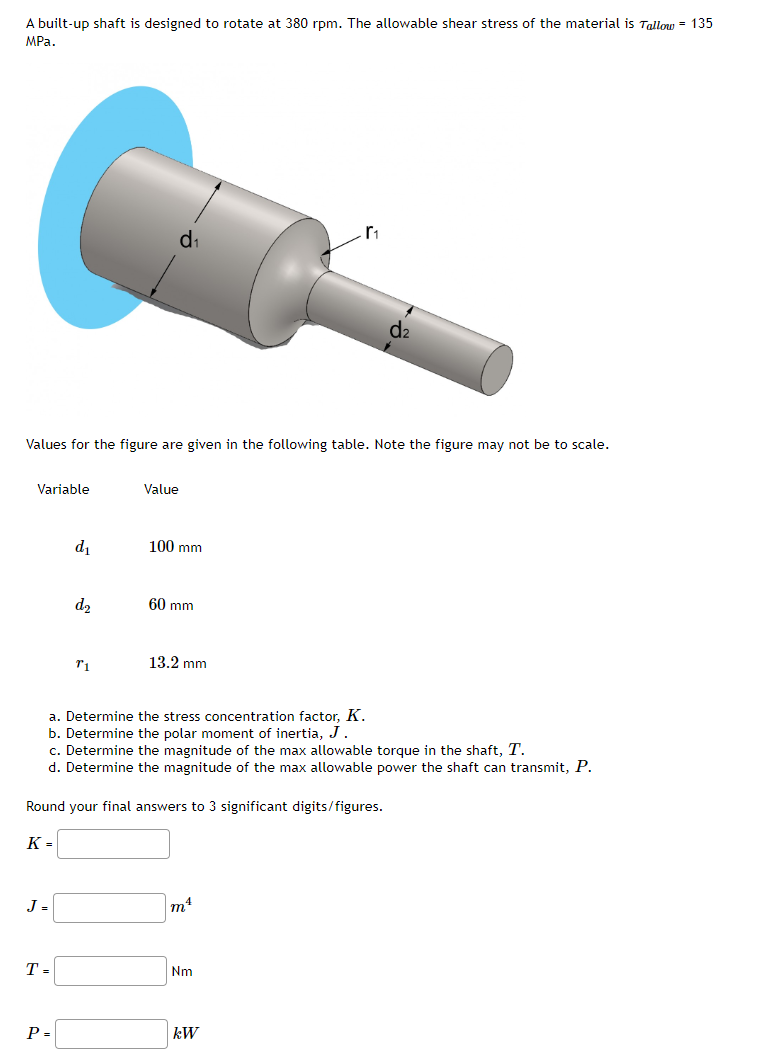 Solved A built-up shaft is designed to rotate at 380rpm. | Chegg.com