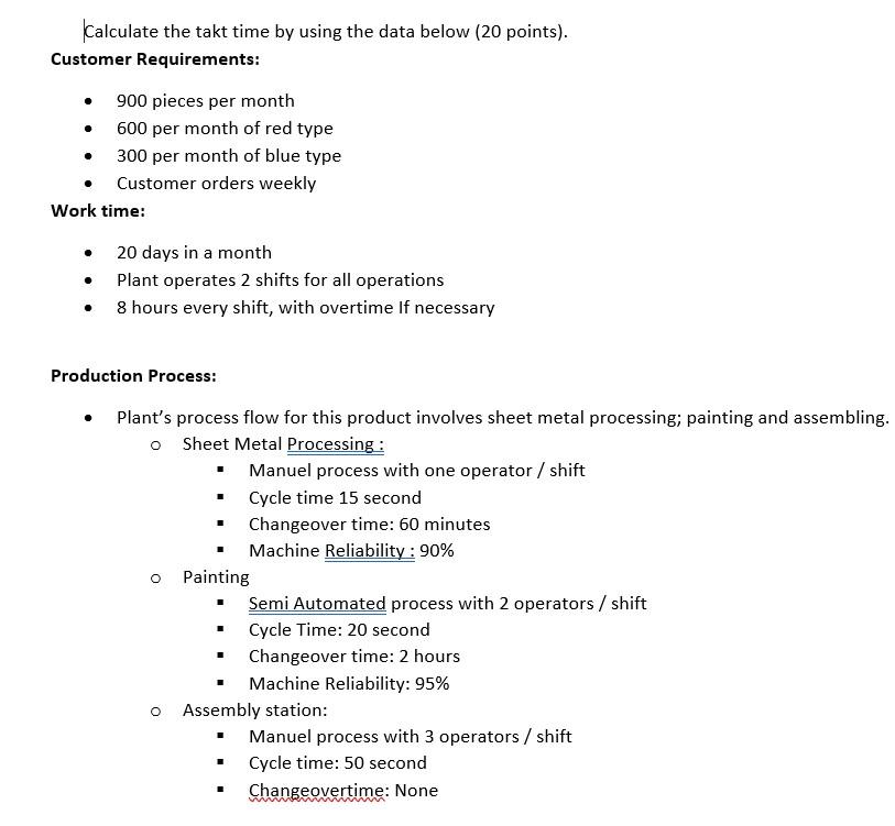Solved Calculate the takt time by using the data below (20 | Chegg.com