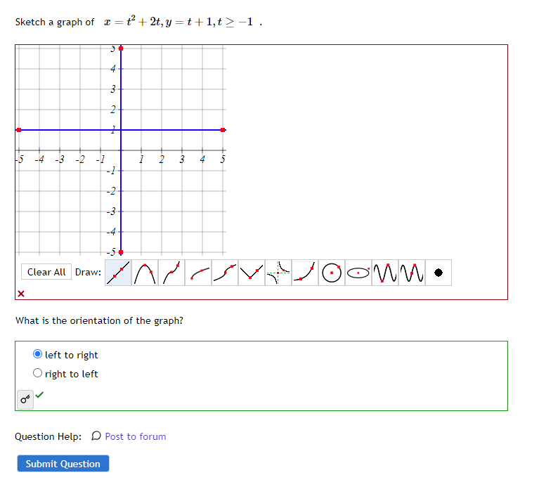 Solved Sketch a graph of x=t2+2t,y=t+1,t≥−1. | Chegg.com