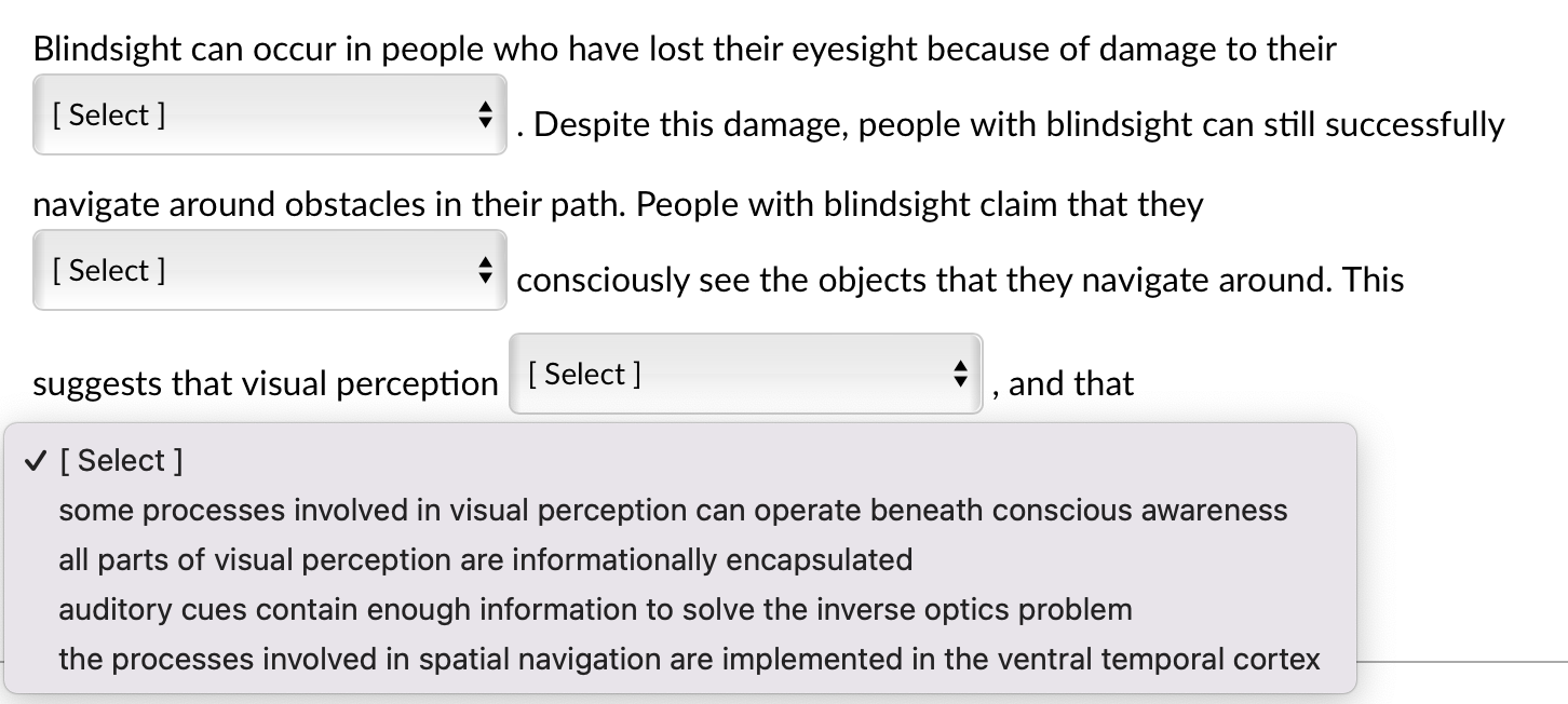 Solved Blindsight can occur in people who have lost their | Chegg.com