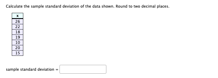 Solved Calculate the sample standard deviation of the data | Chegg.com