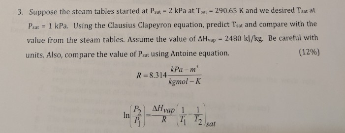 Solved 3. Suppose the steam tables started at Psat 2 kPa at | Chegg.com