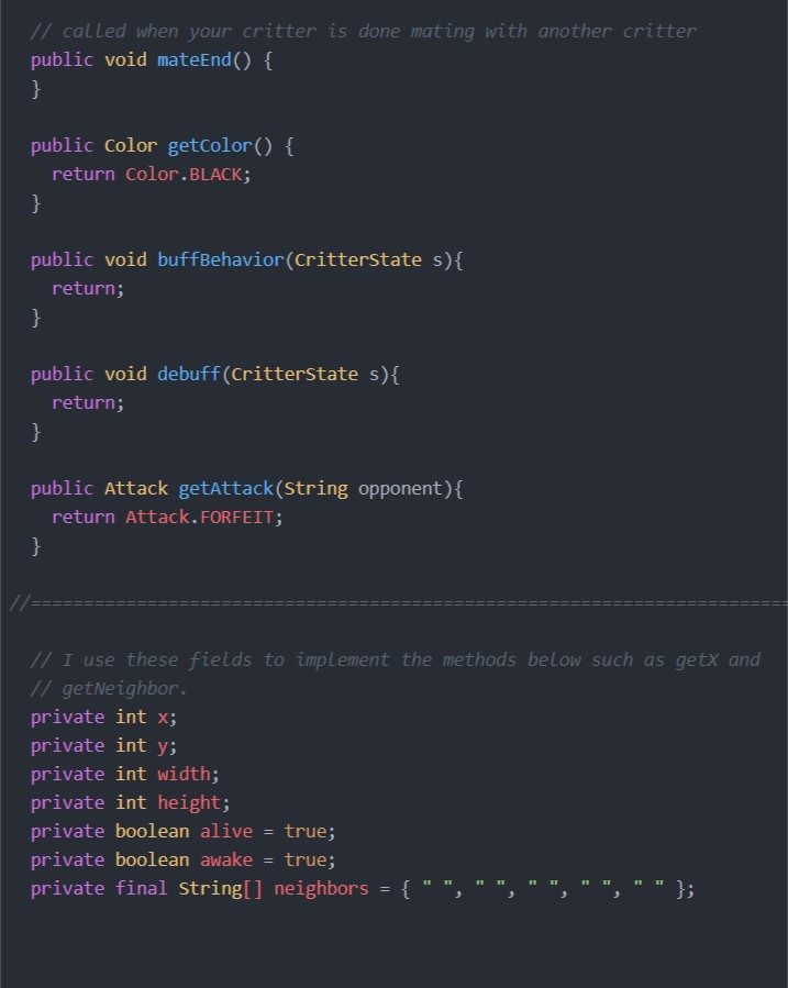 Feline extends Critter implements Movable | Chegg.com