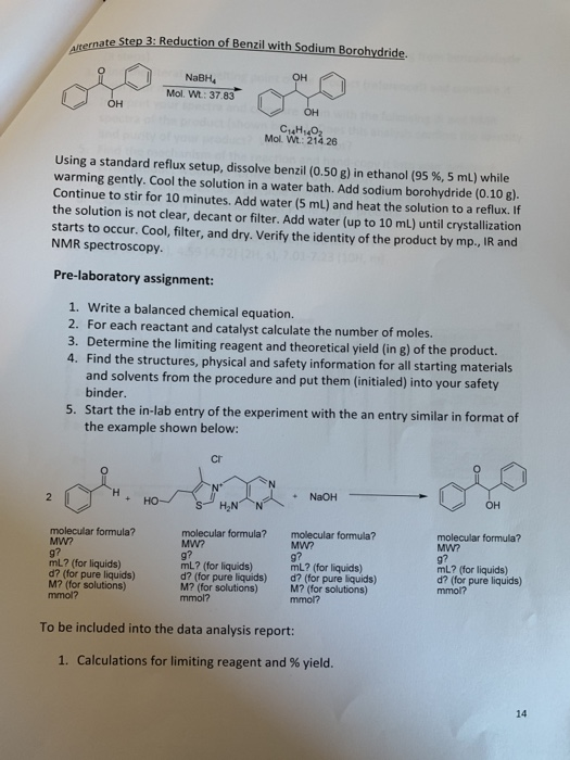 Solved o 3: Reduction of Benzil with Sodium Borohydride NaBH | Chegg.com