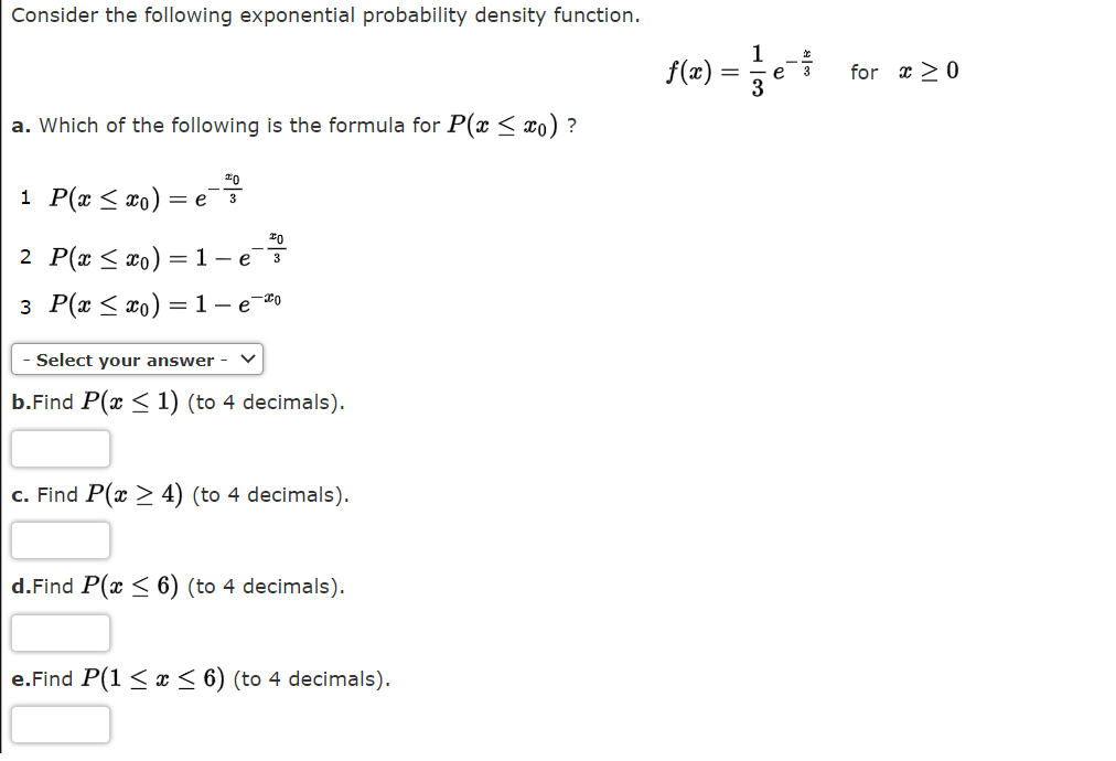 Solved Consider the following exponential probability | Chegg.com