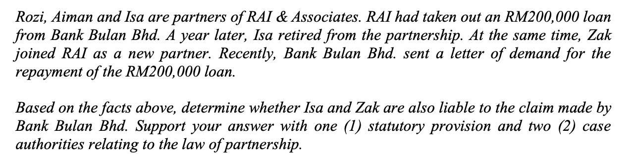 Solved Rozi, Aiman and Isa are partners of RAI \& | Chegg.com