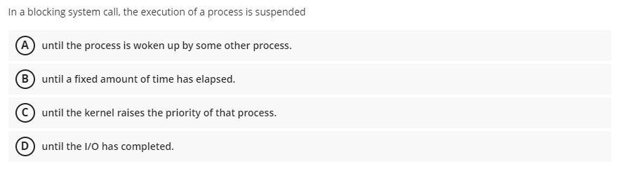 Solved In A Blocking System Call The Execution Of A Process