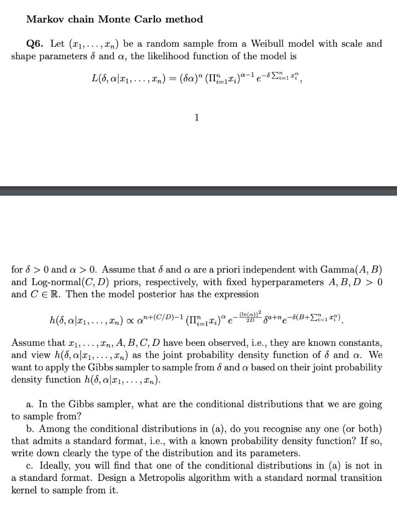Markov chain Monte Carlo method Q6. Let (x1,…,xn) be | Chegg.com