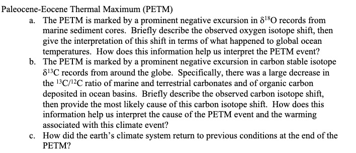 Solved Paleocene-Eocene Thermal Maximum (PETM) a. The PETM | Chegg.com
