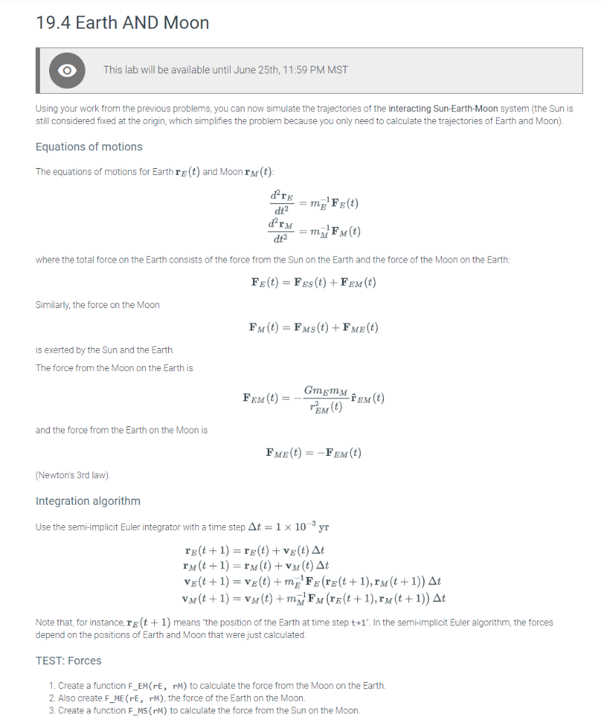 Solved 19.4 Earth AND Moon This lab will be available until | Chegg.com