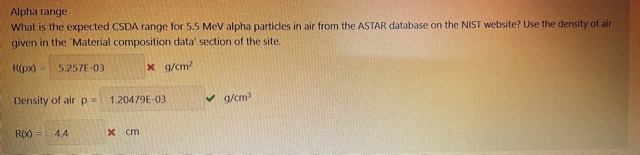 Solved Alpha range What is the expected CSDA range for 5.5 | Chegg.com