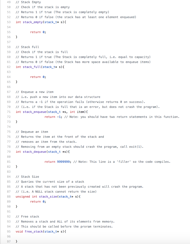 Solved In C Implement Each Of The Functions To Create A 1073