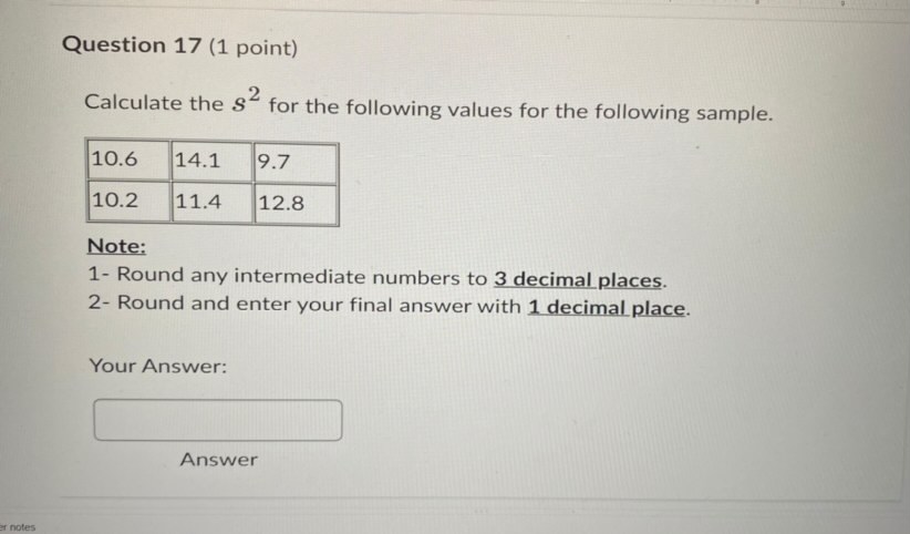 Solved Calculate the s2 for the following values for the | Chegg.com