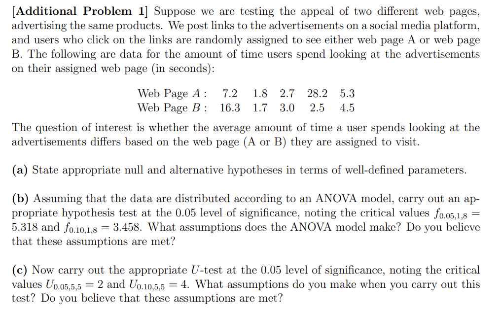 Solved [Additional Problem 1] Suppose we are testing the | Chegg.com