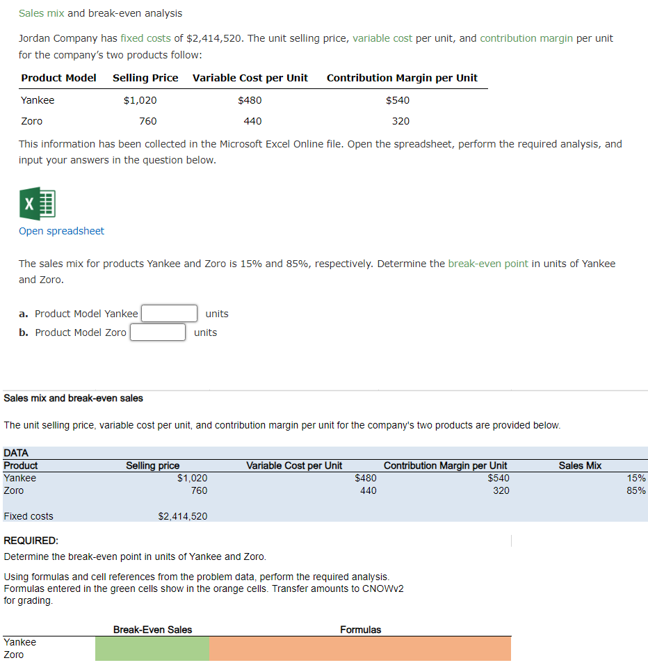 Solved Sales mix and break-even analysisJordan Company has | Chegg.com
