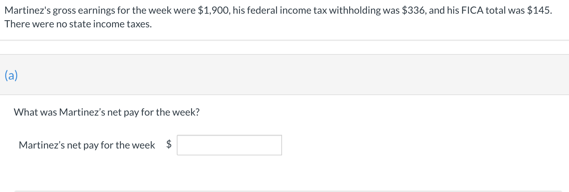 Solved Martinez's gross earnings for the week were $1,900, | Chegg.com
