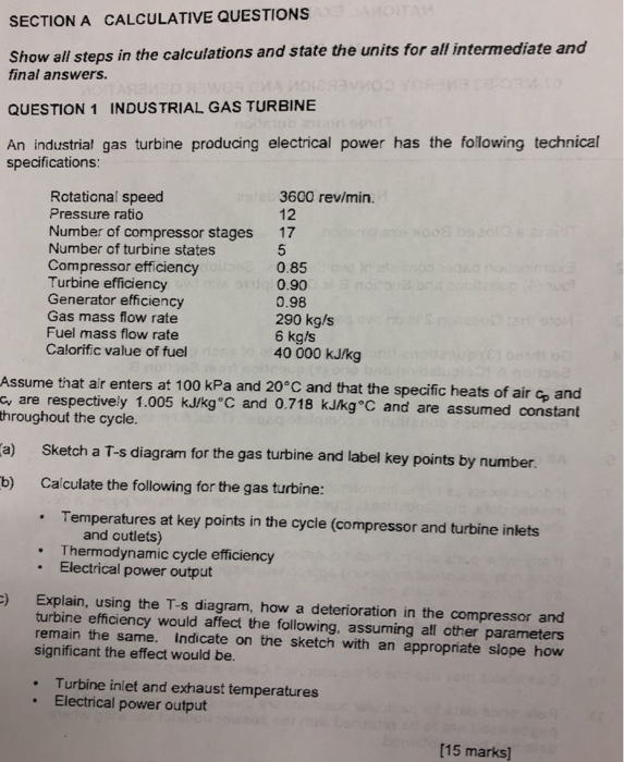 Solved SECTION A CALCULATIVE QUESTIONS Show all steps in the | Chegg.com