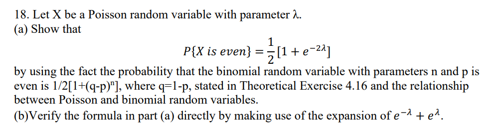 Solved 18. Let X be a Poisson random variable with parameter | Chegg.com