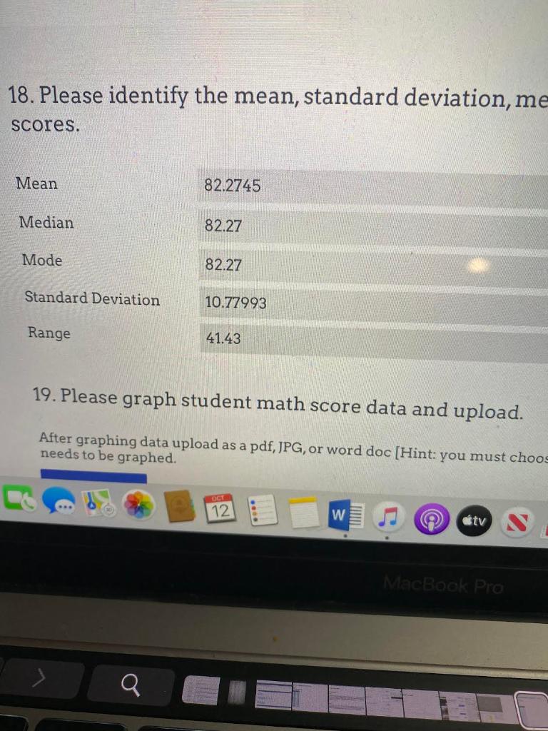 Solved Math Test Scores 78.54 75.07 82.27 88.11 69.98 81.25 | Chegg.com