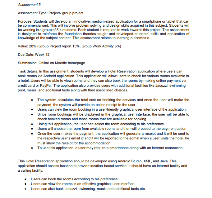 Solved Assessment 3 Assessment Type: Project-group project. | Chegg.com