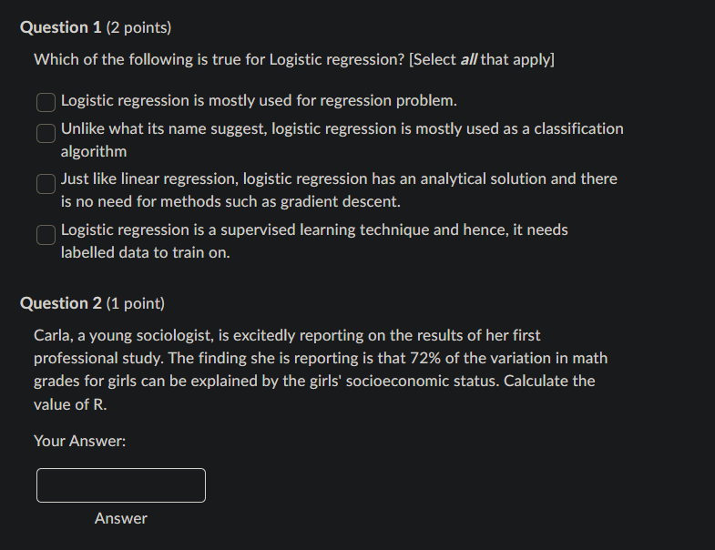 Solved Question 1 ( 2 points) Which of the following is true | Chegg.com