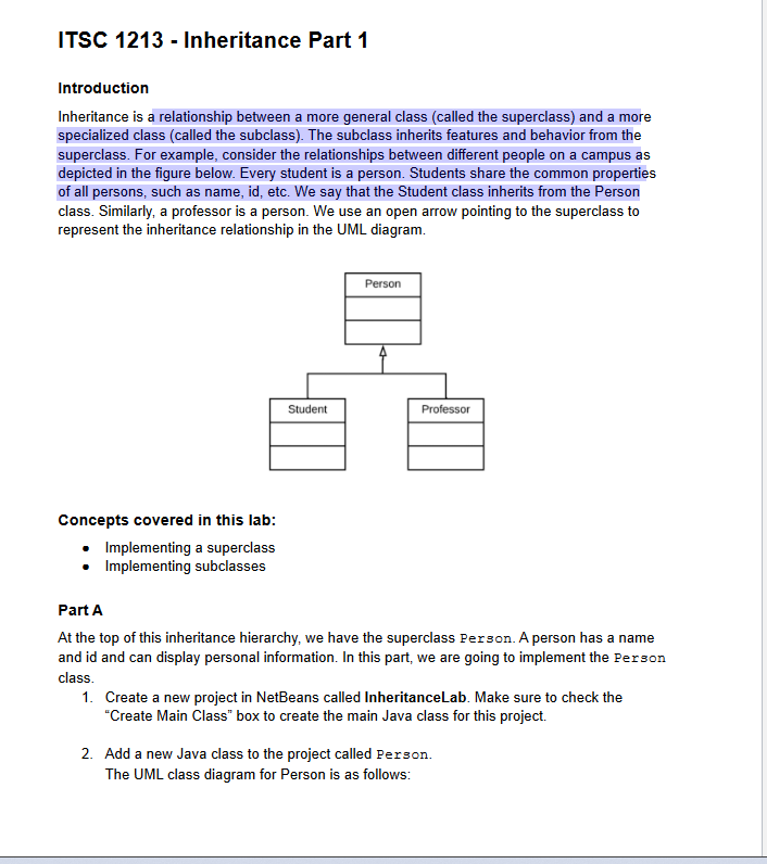 Solved Itsc 1213 Inheritance Part 1 Introduction 