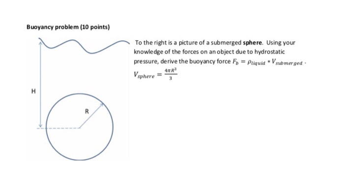 Solved Buoyancy problem (10 points) To the right is a | Chegg.com