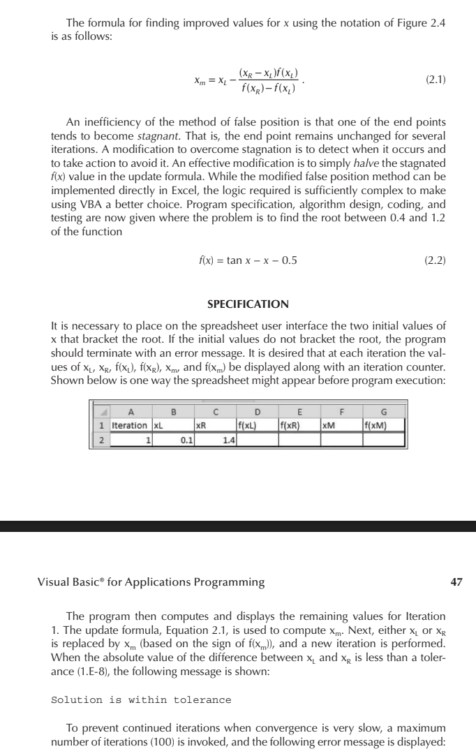 Solved Example Program 2.6: Modified False Position The | Chegg.com