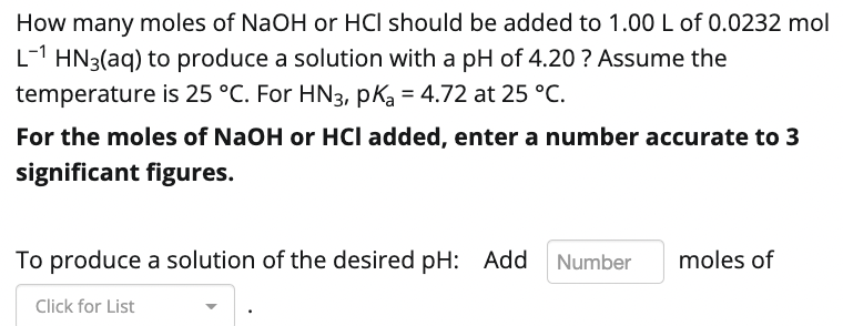 Solved How many moles of NaOH or HCl should be added to 1.00 | Chegg.com