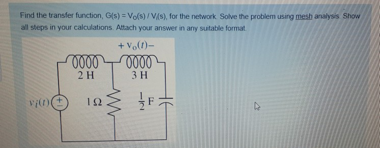 Solved Find the transfer function, G(s) = Vo(s)/V(s), for | Chegg.com