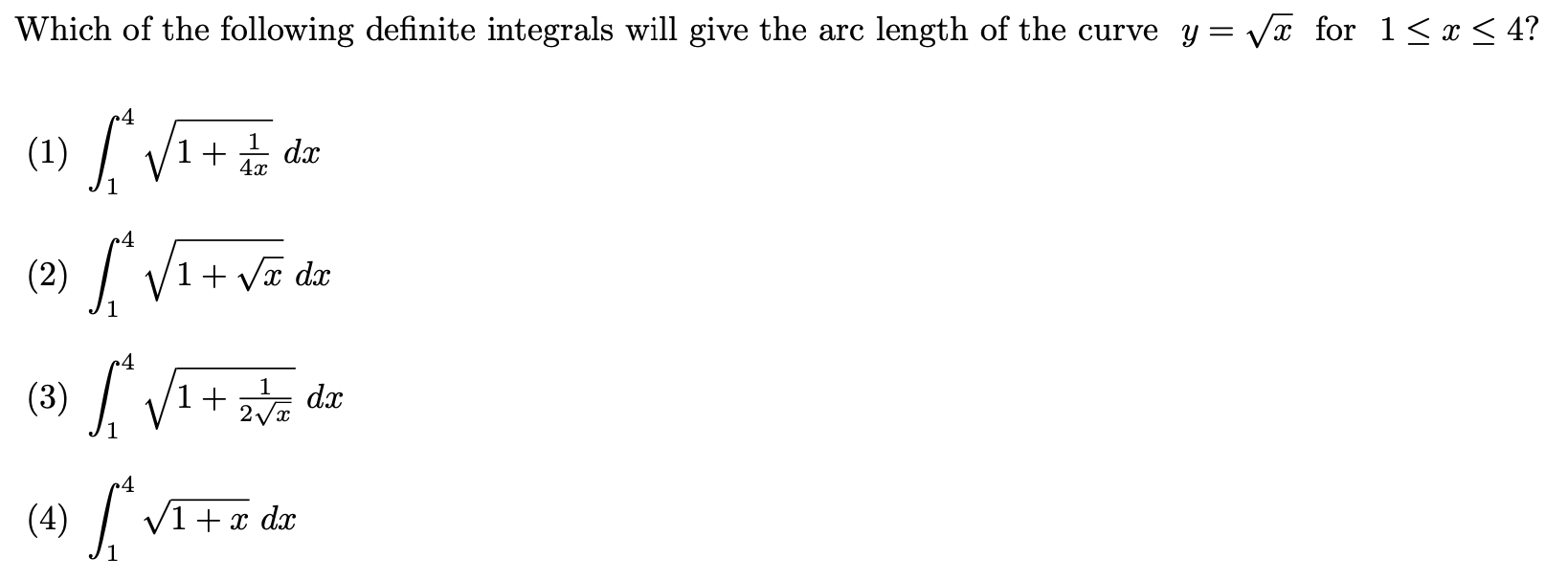 Solved Which of the following definite integrals will give | Chegg.com