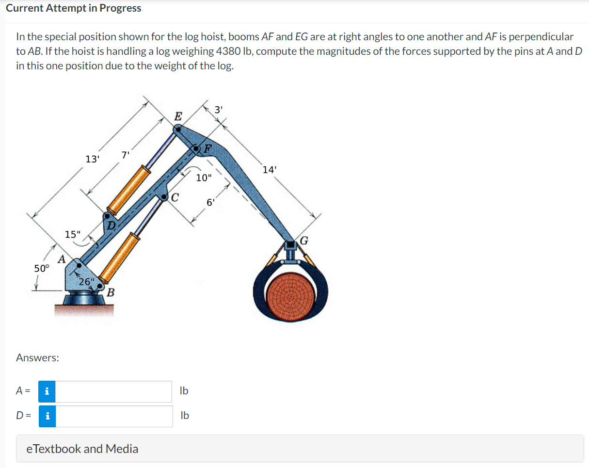 Solved In the special position shown for the log hoist, | Chegg.com