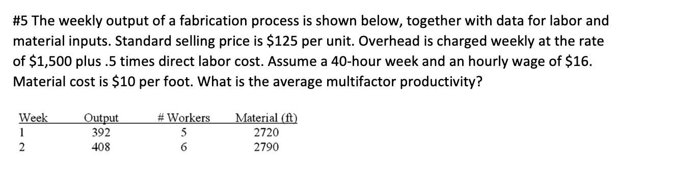 Solved \#5 The weekly output of a fabrication process is | Chegg.com
