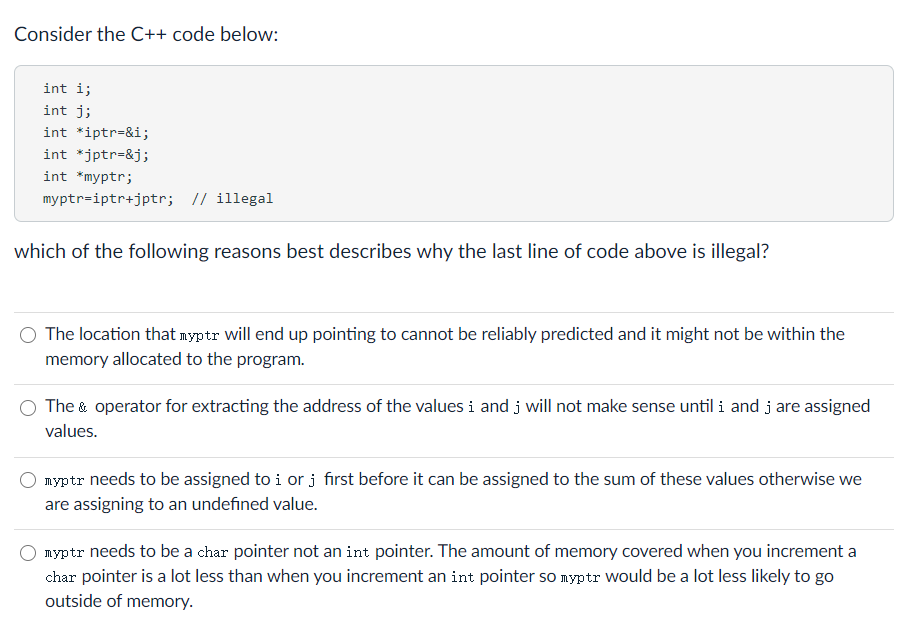 Solved Consider the C++ code below: int i; int i; int | Chegg.com