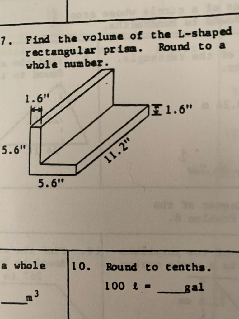 Solved 1. Find the volume of the L-shaped rectangular pr is. | Chegg.com