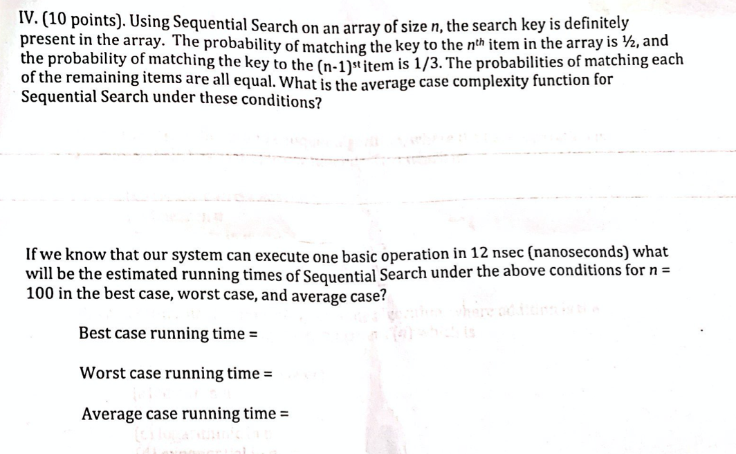 Solved IV. (10 points). Using Sequential Search on an array | Chegg.com