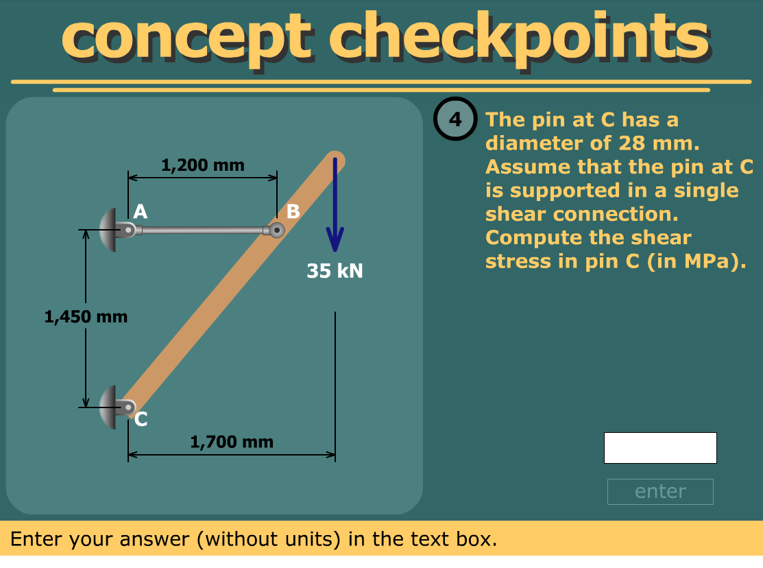 Solved concept checkpoints 1,200 mm 4 The pin at C has a | Chegg.com