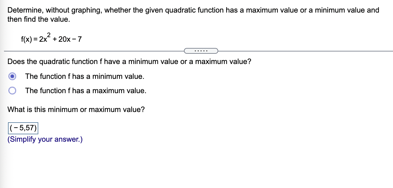 Solved Determine, without graphing, whether the given | Chegg.com