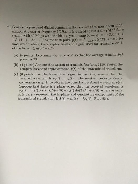 2. Consider a passband digital communication system | Chegg.com