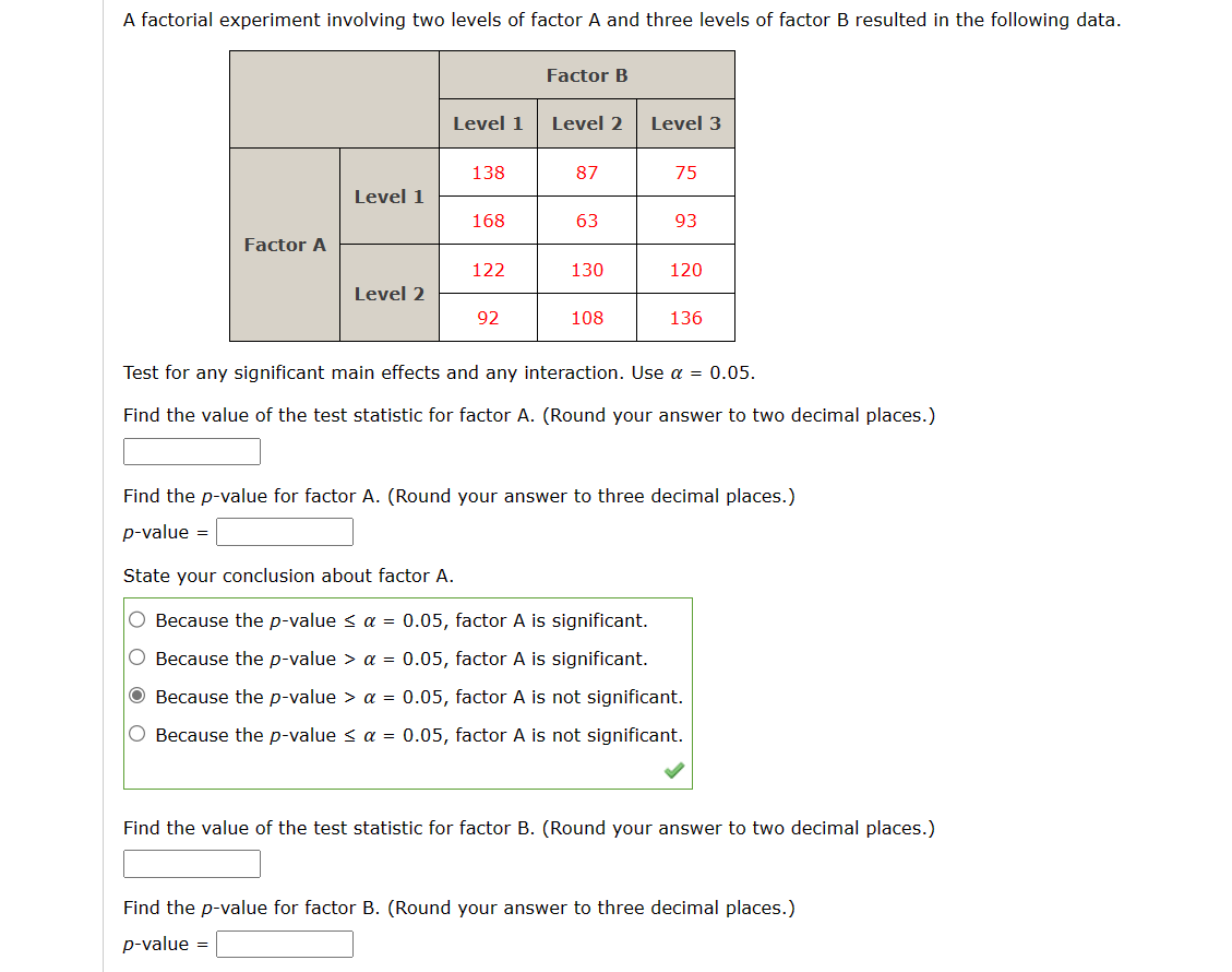 Solved A factorial experiment involving two levels of factor | Chegg.com