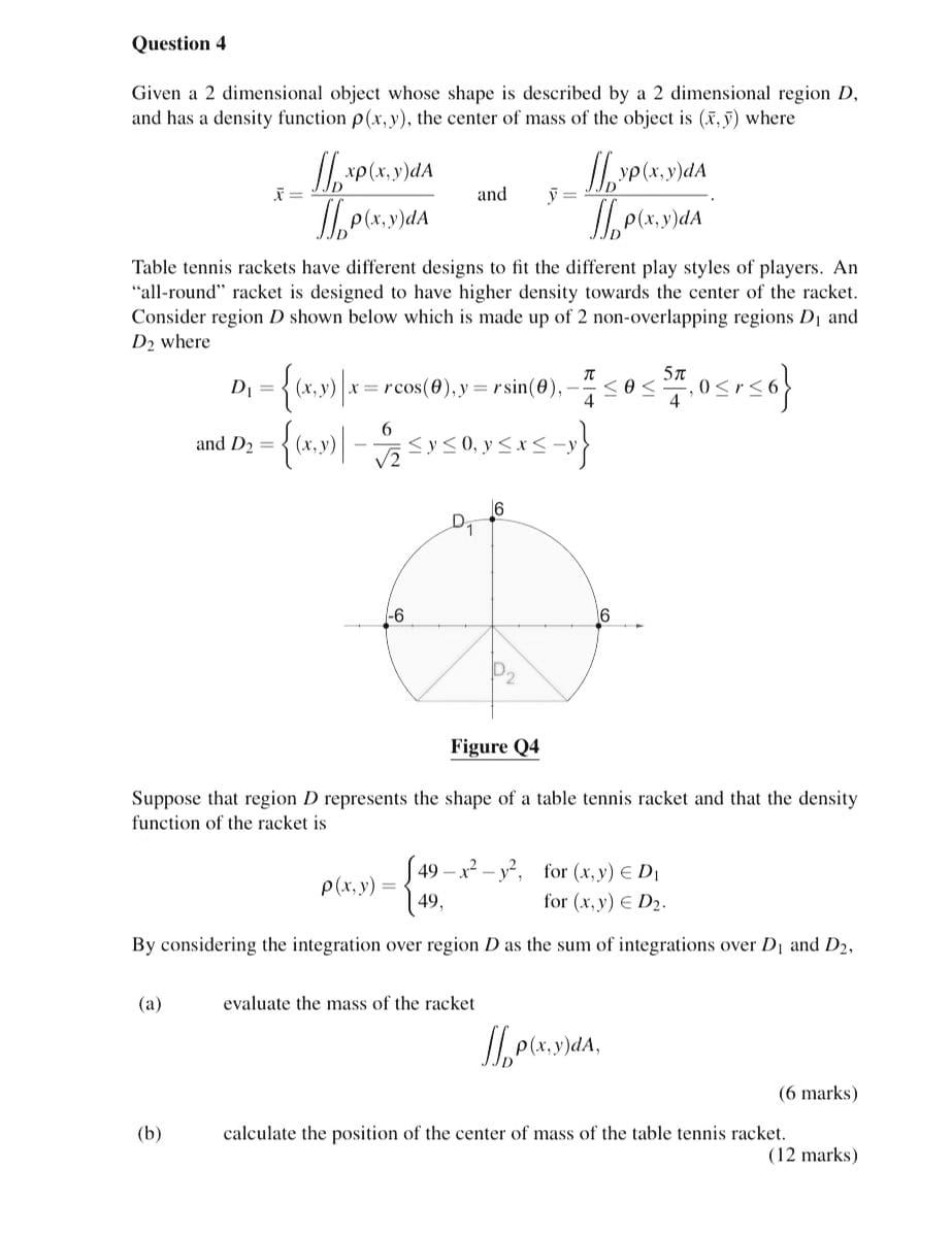 Solved Given a 2 dimensional object whose shape is described | Chegg.com