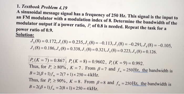 Solved 1. Textbook Problem 4.19 A sinusoidal message signal | Chegg.com