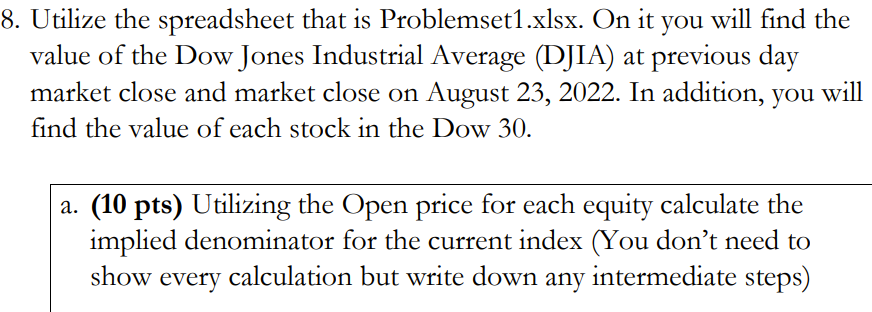 Solved Utilize the spreadsheet that is Problemset1.xlsx. On | Chegg.com