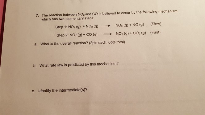 Solved 7. The reaction between NO2 and CO is believed to | Chegg.com
