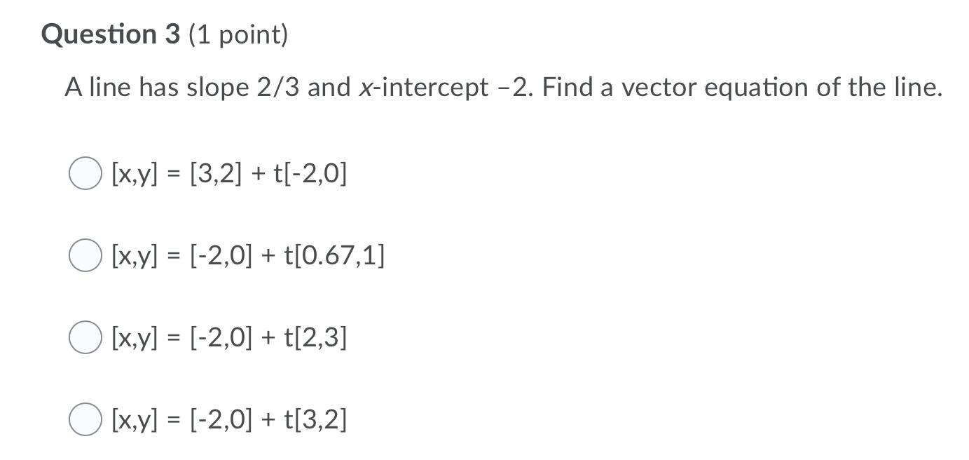 Solved Question 3 (1 point) A line has slope 2/3 and | Chegg.com