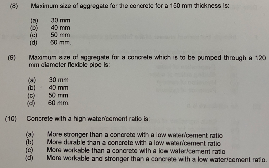Solved (8) Maximum size of aggregate for the concrete for a | Chegg.com